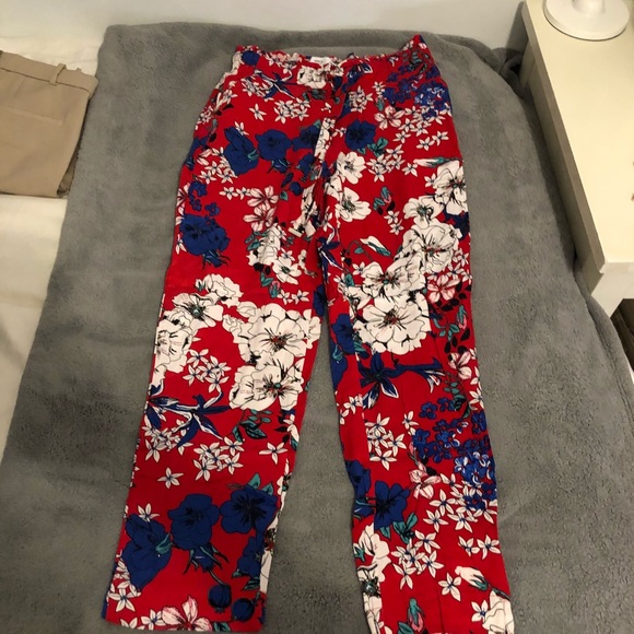 Mango | Pants & Jumpsuits | Red Floral Print Trouser From Mango | Poshmark